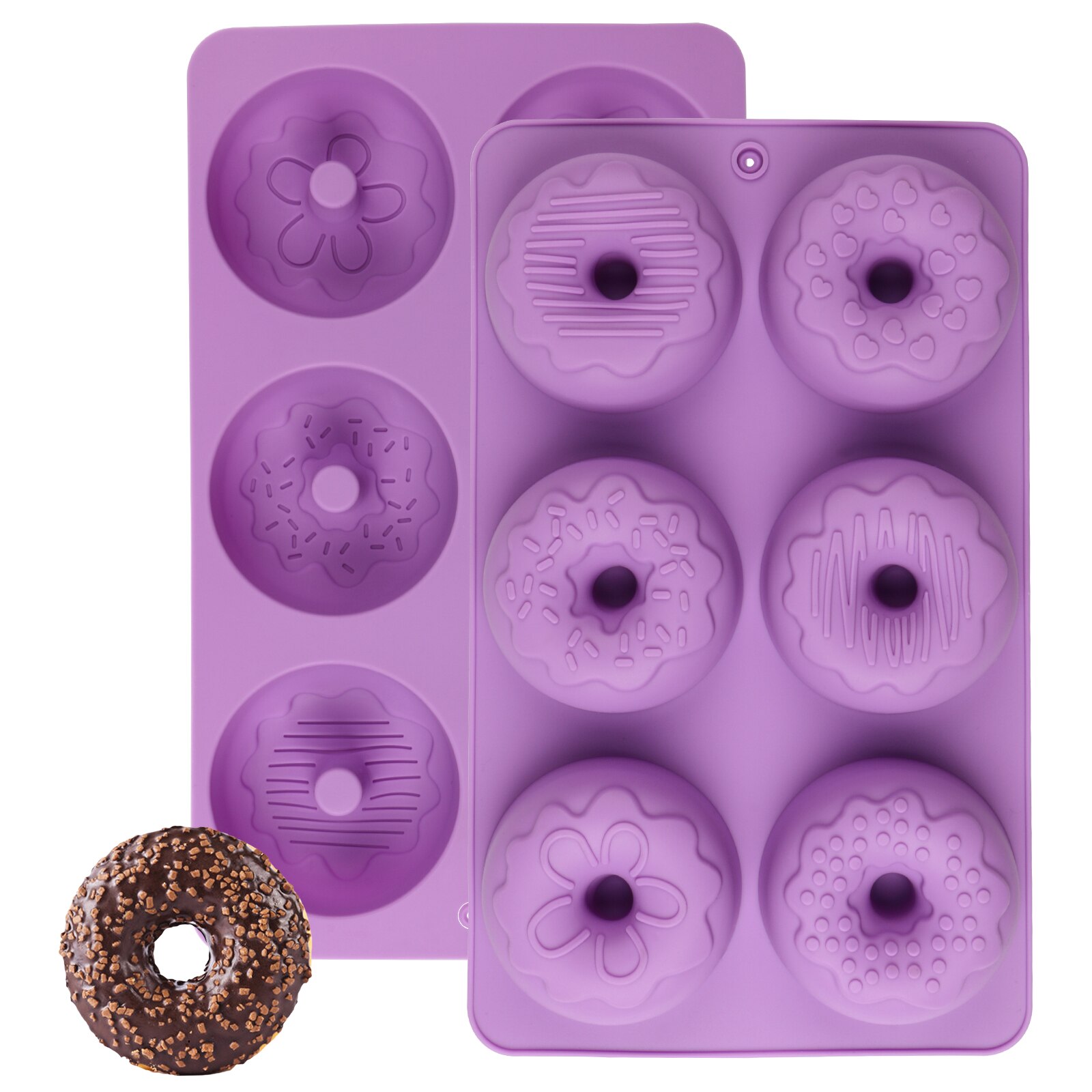 Molde de Silicón para Hornear 6 Donas con Relieve, Morado
