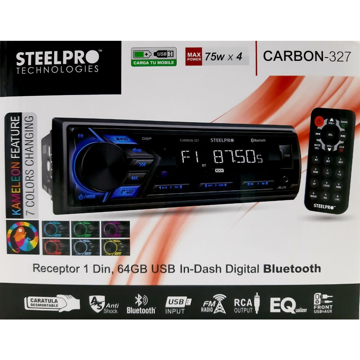Autoestéreo Steelpro CARBON-327 Con Caratula Desmontable - Negro