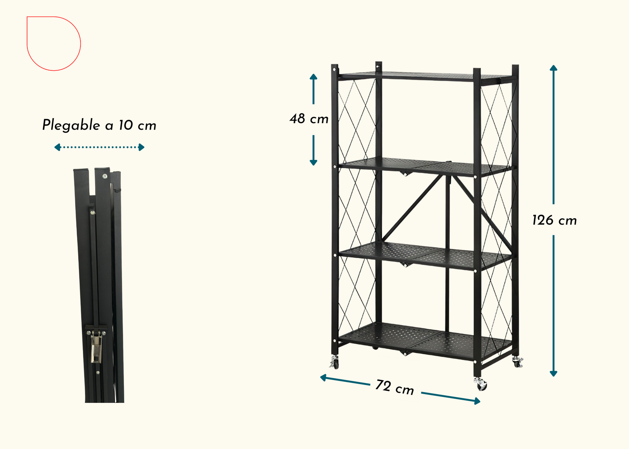 Estante rack plegable con 4 niveles negro