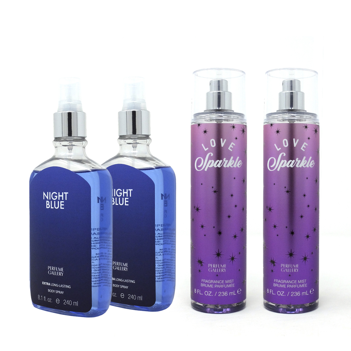 Combo 2: Body Mist integrado por 4 piezas, 2 de dama 2 de caballero