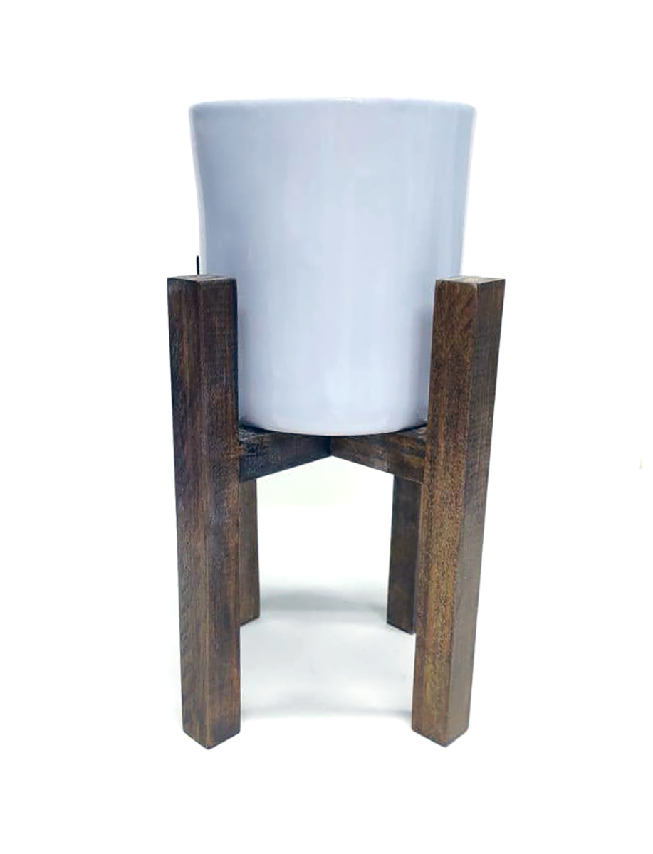 Maceta de Cerámica Cilíndrica con Base de madera