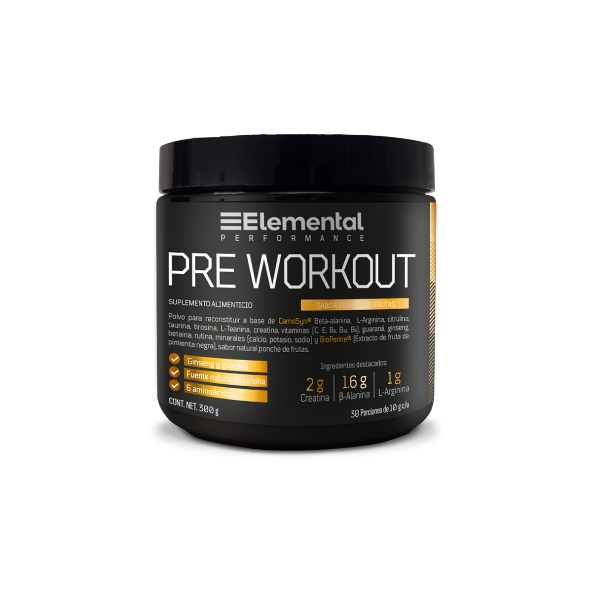 PRE-WORKOUT | Pre Entreno 30 porciones de 10g c/u | 300g | L-Arginina ...