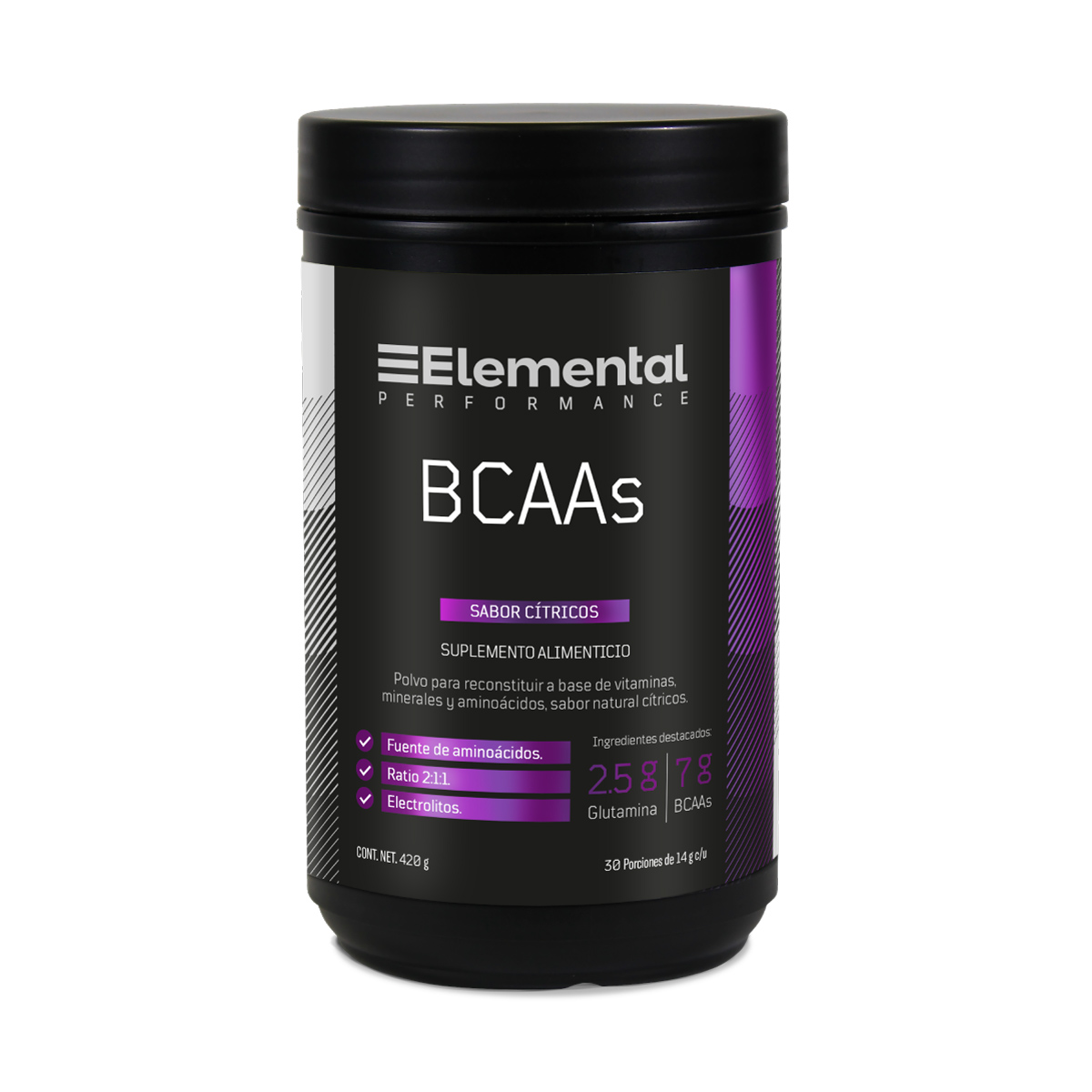 BCAAS | 30 porciones de 14g c/u | 420g | Fuente de aminoácidos | Ratio 2:1:1. | Electrolitos ...