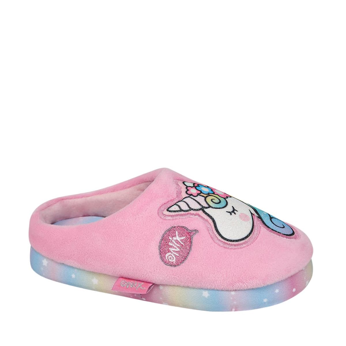 Pantuflas rosas para niña marca Onix con detalle de unicornio, mod. 833358