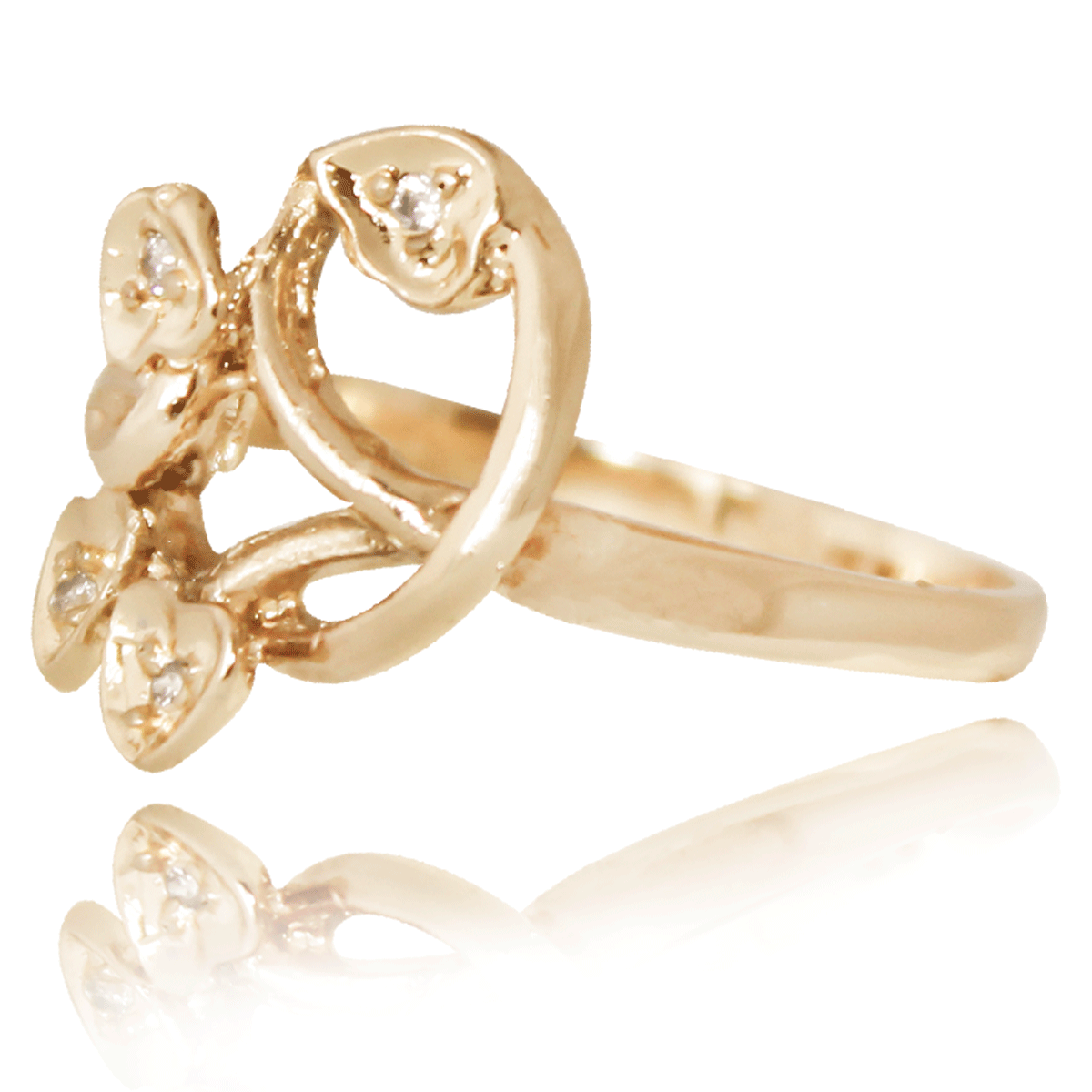 Anillo Número 7.5 en Oro 18K Laminado #79 Con Ramo Corazones Con Circonias