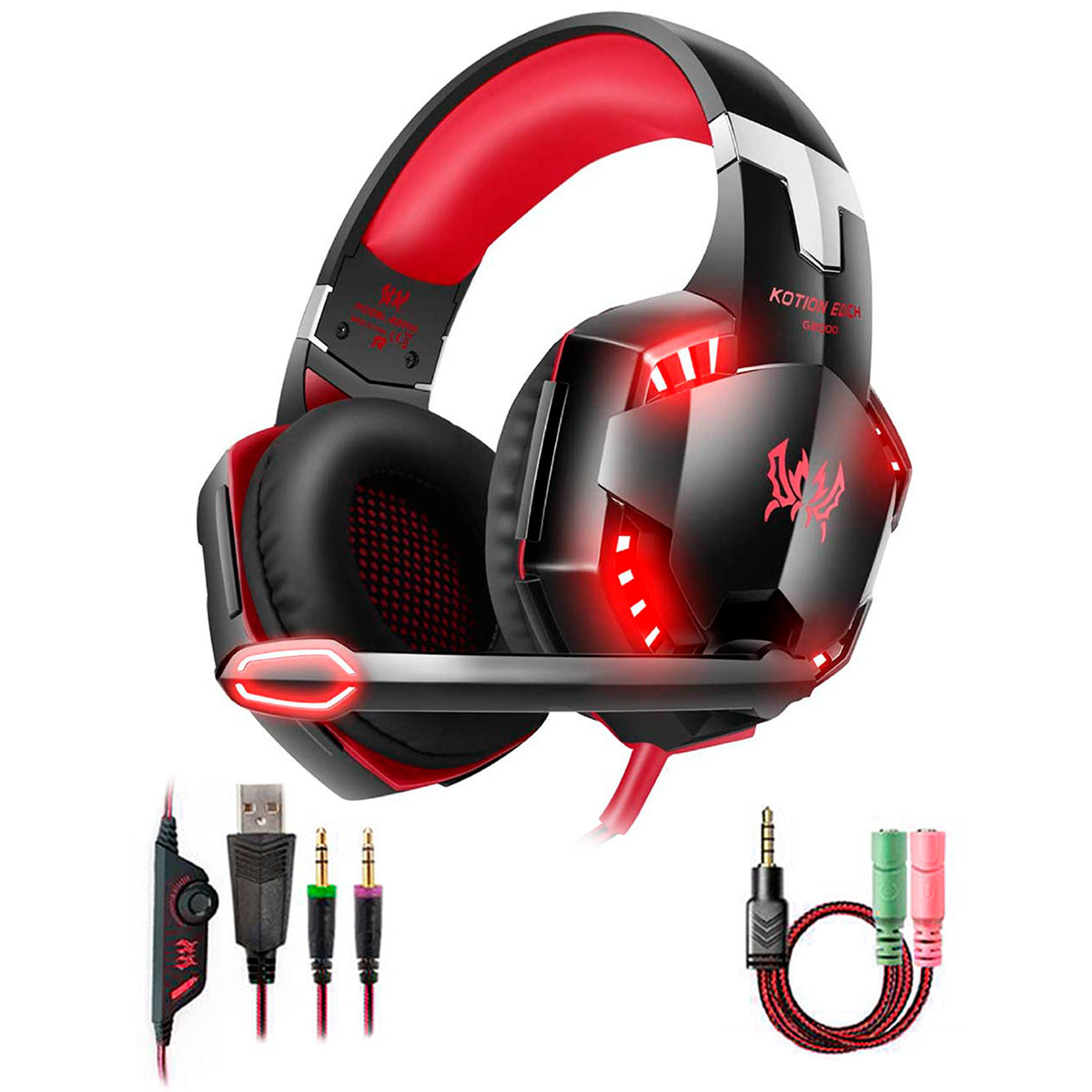 Audífonos Headset Gamer Con Micrófono Kotion Each G2000 Rojo