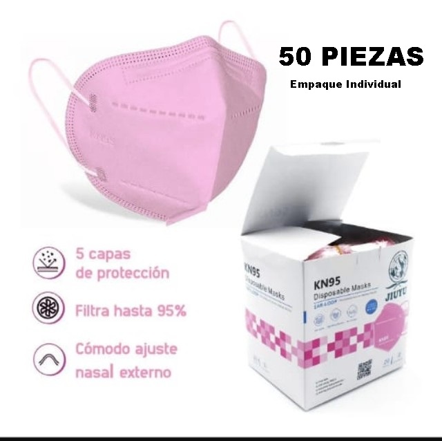 Cubrebocas Kn95 Mascarilla Color Rosa 50 Piezas Empaque individual