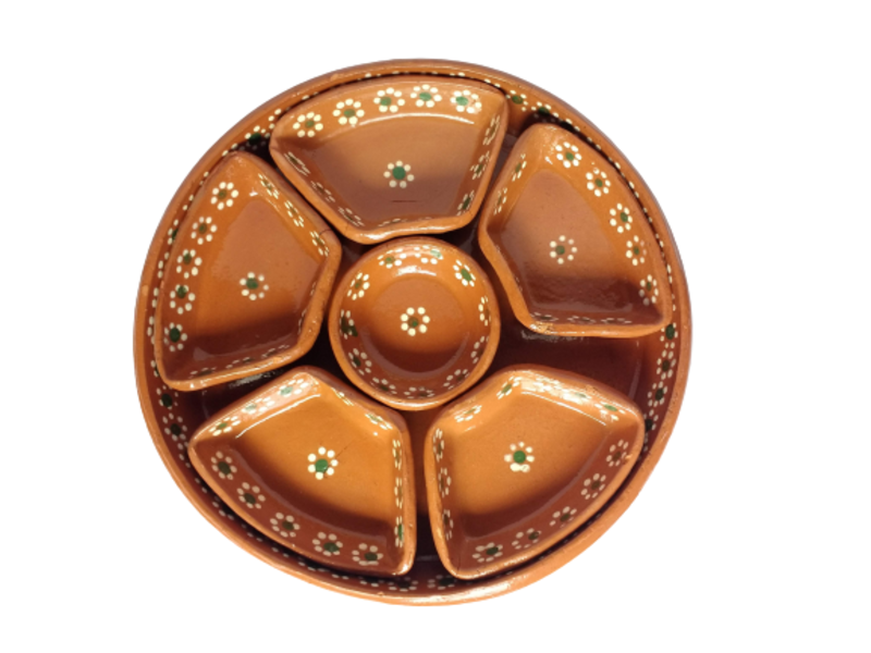 Platos de barro para botana, Plato botanero con 6 divisiones, 10 pzas