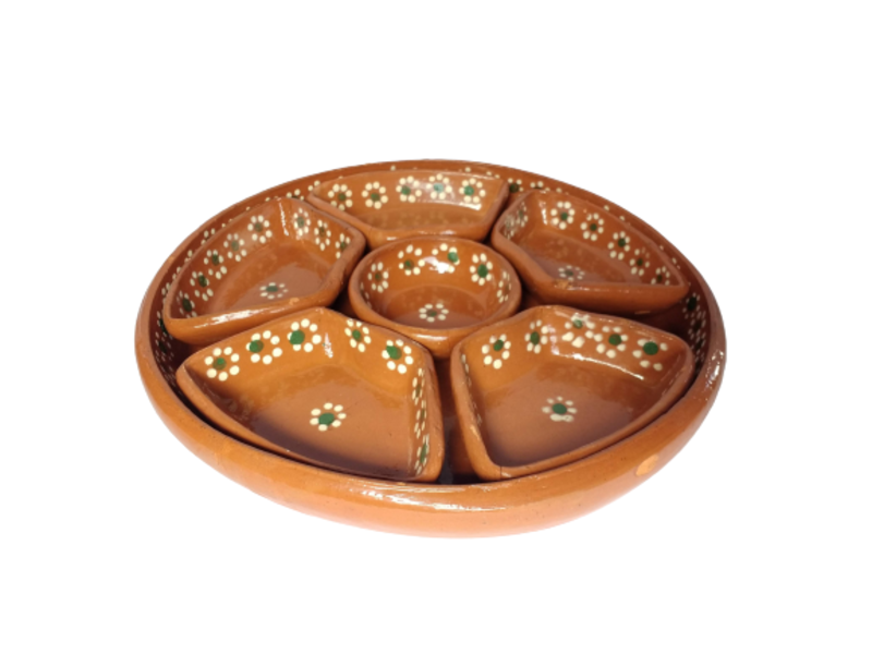 Platos de barro para botana, Plato botanero con 6 divisiones, 10 pzas