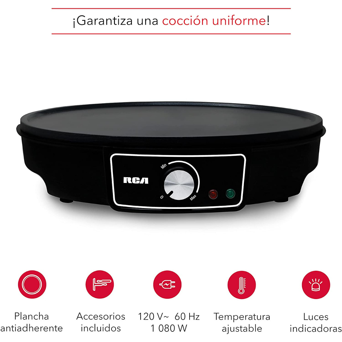 Crepera Eléctrica RCA RC-602 Antiadherente 33cm 1,080W