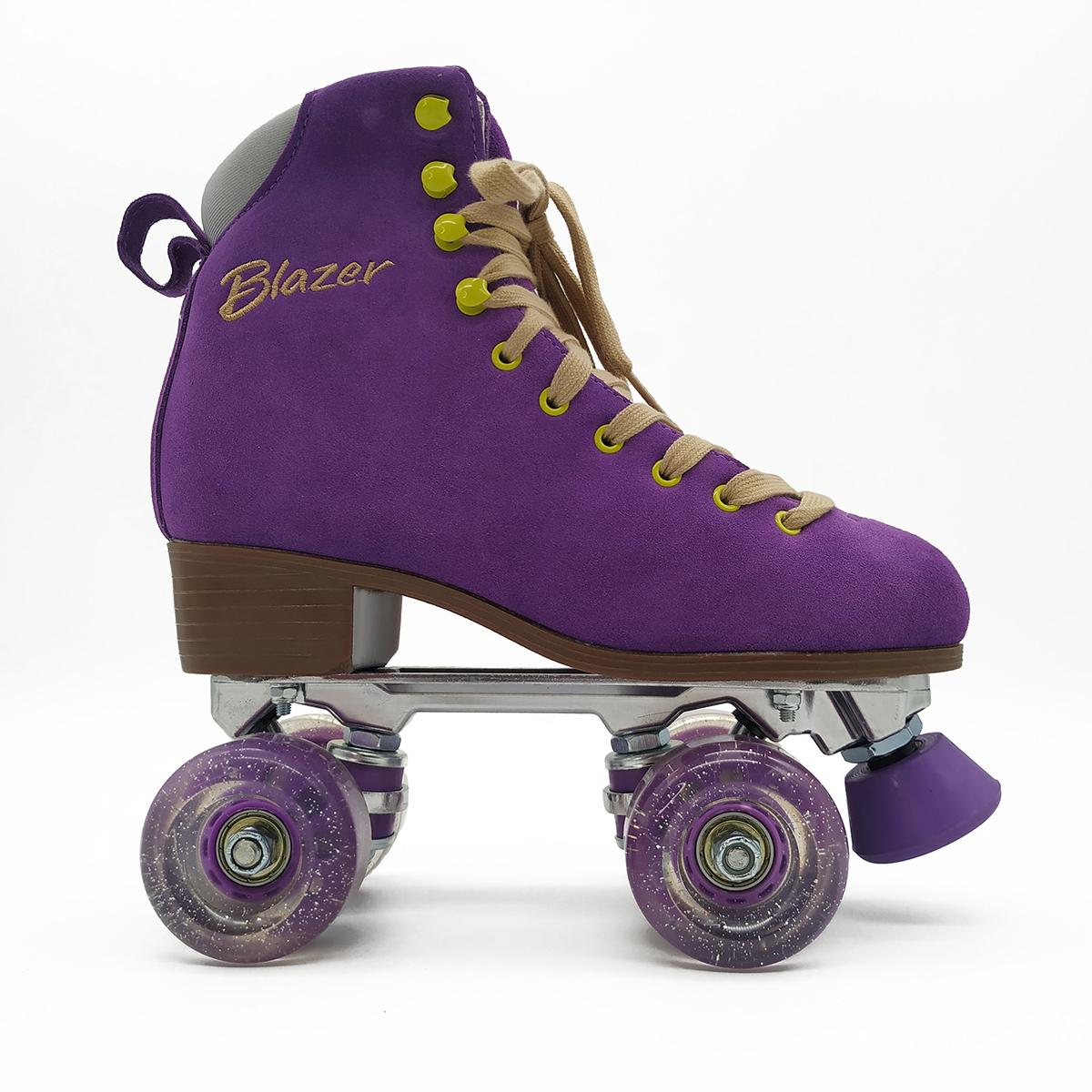 Patines Clásicos de Gamuza color Morado Riel de Aluminio