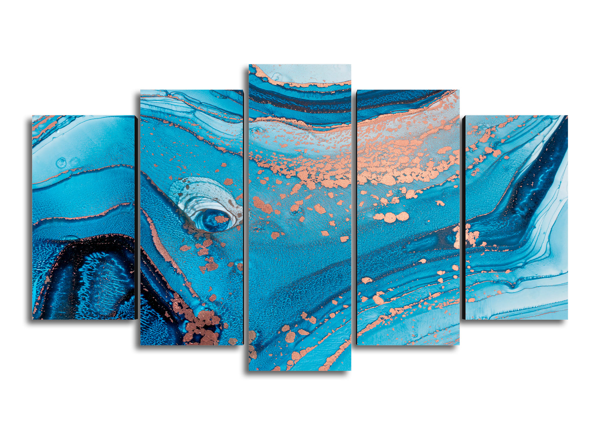 Cuadro Decorativo Abstracto Azul Oro Moderno 100x60cm 5pzs Cuadros MX