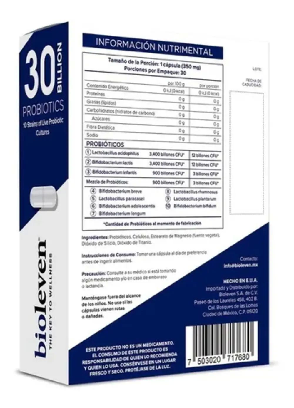 Probióticos 30 Billones Bioleven 30 Cápsulas