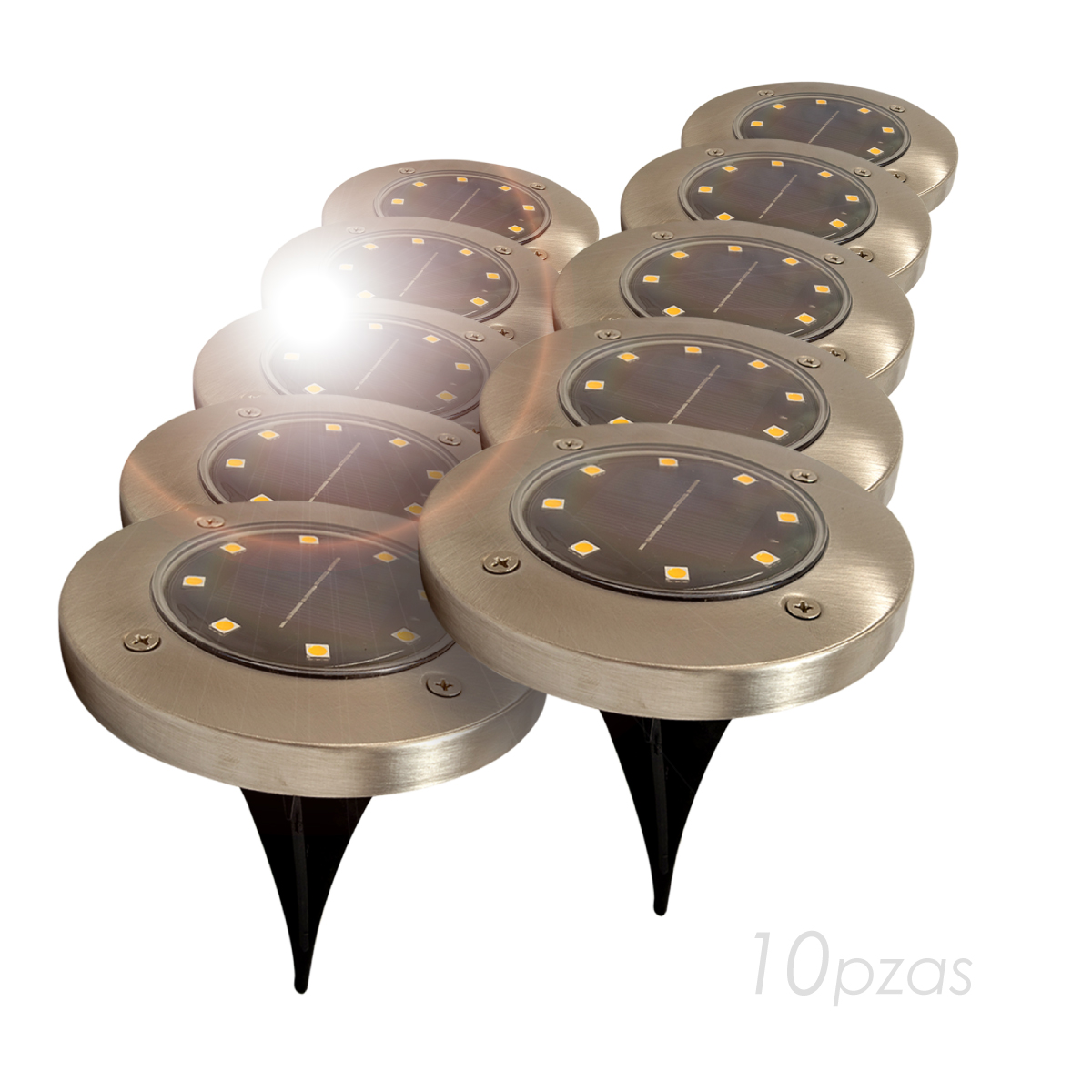 Paquete 10 Lamparas solar 8 leds para piso cesped exterior jardín ...