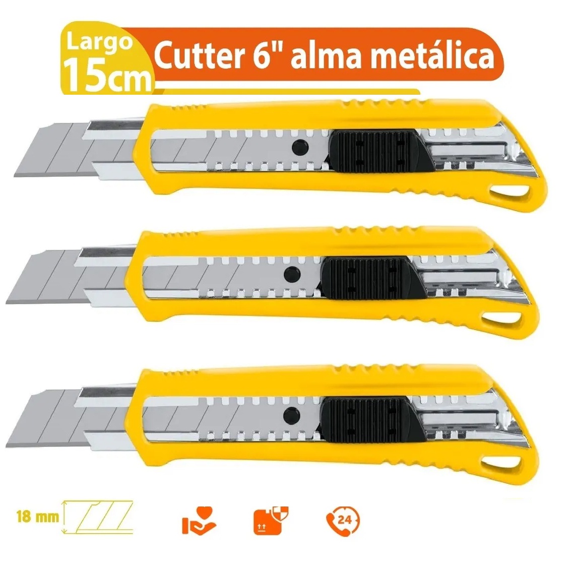 Paquete De Cutter Hoja De 18mm, Alma De Acero Cromado 3 Piezas