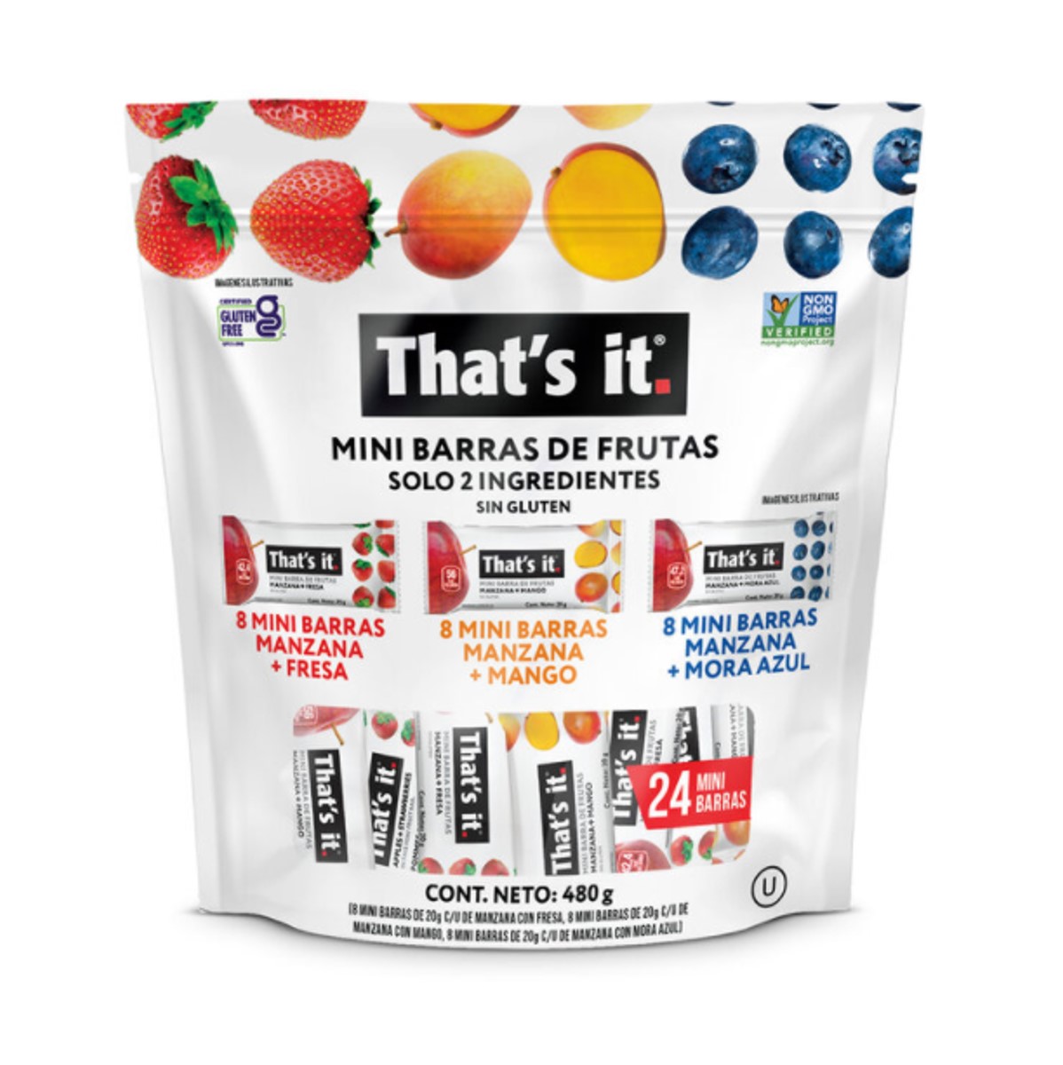 24 Barras De Frutas Manzana -fresa Mango Mora Snack Thats It
