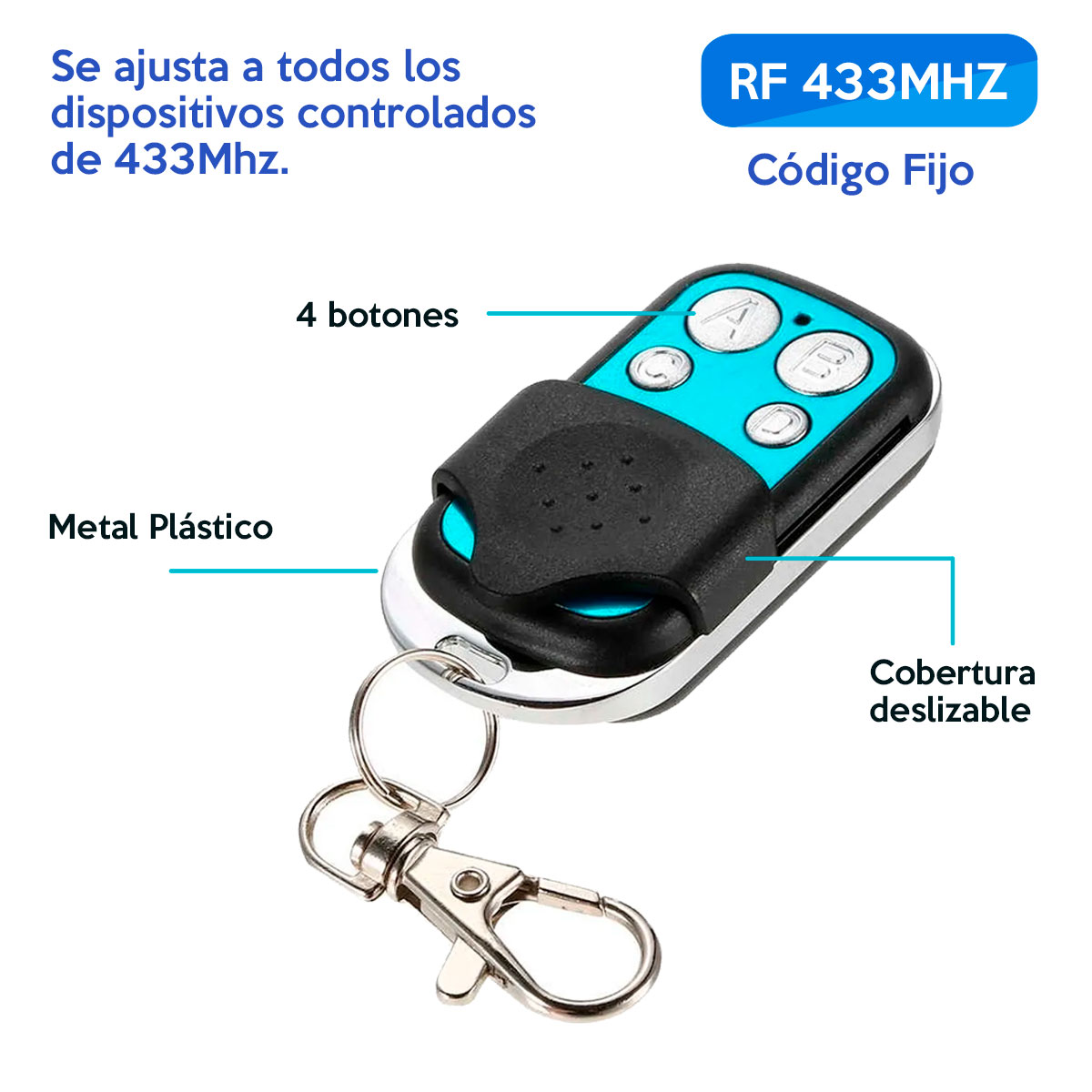 Control Remoto Rf 433Mhz 4 Botones Código Fijo Sonoff