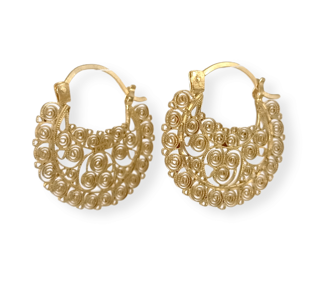 Arracadas de Filigrana en plata dorada tamaño mediano