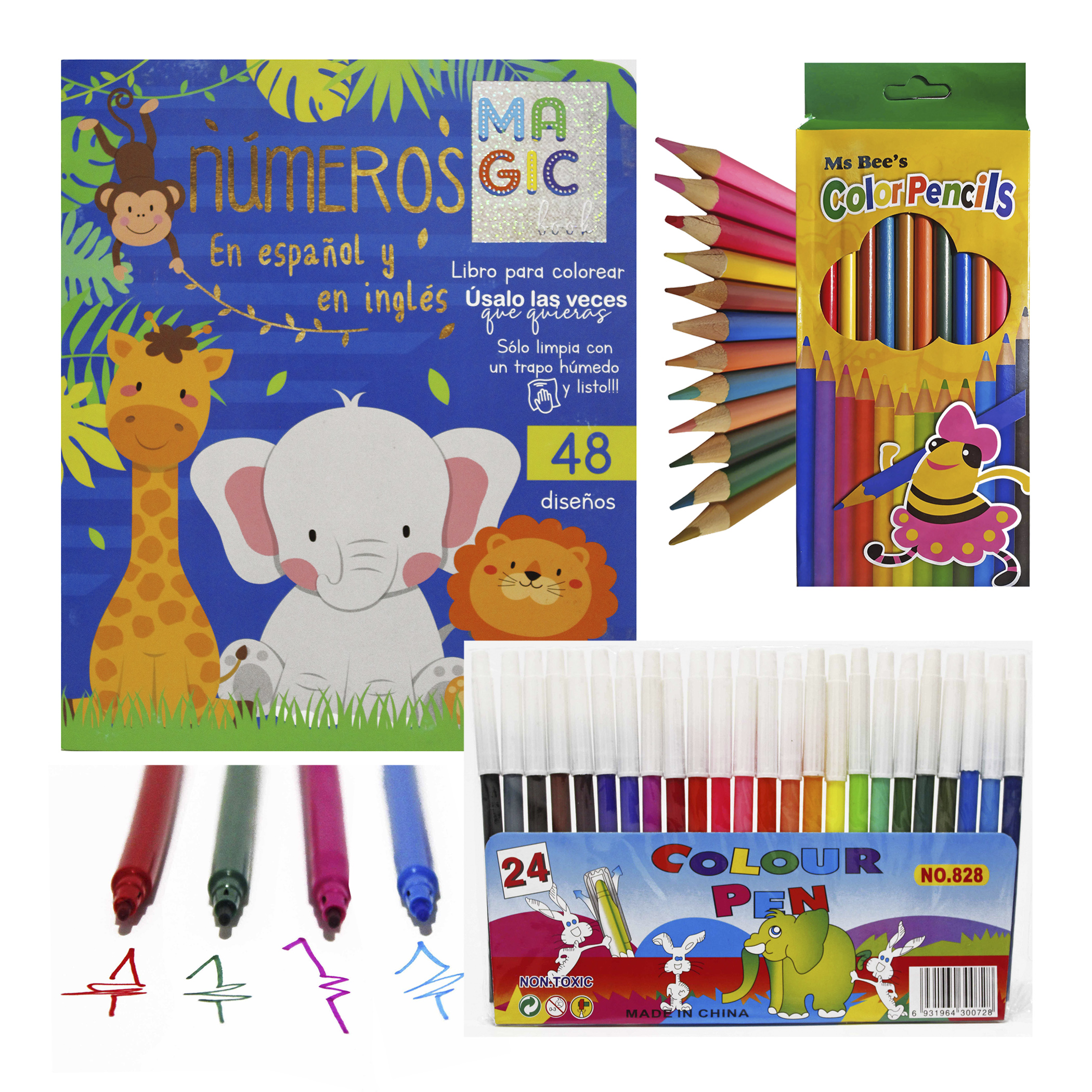 Los Números, Libro para colorear y actividades bilingüe, borrable, + 24 ...