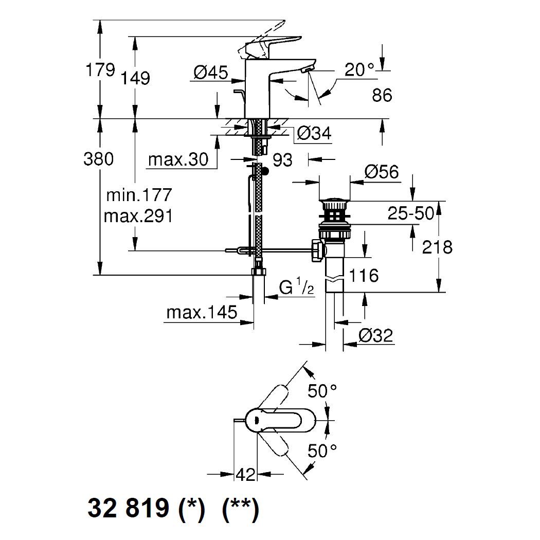 Monomando Para Lavabo BauEdge Cromo Grohe 32819000