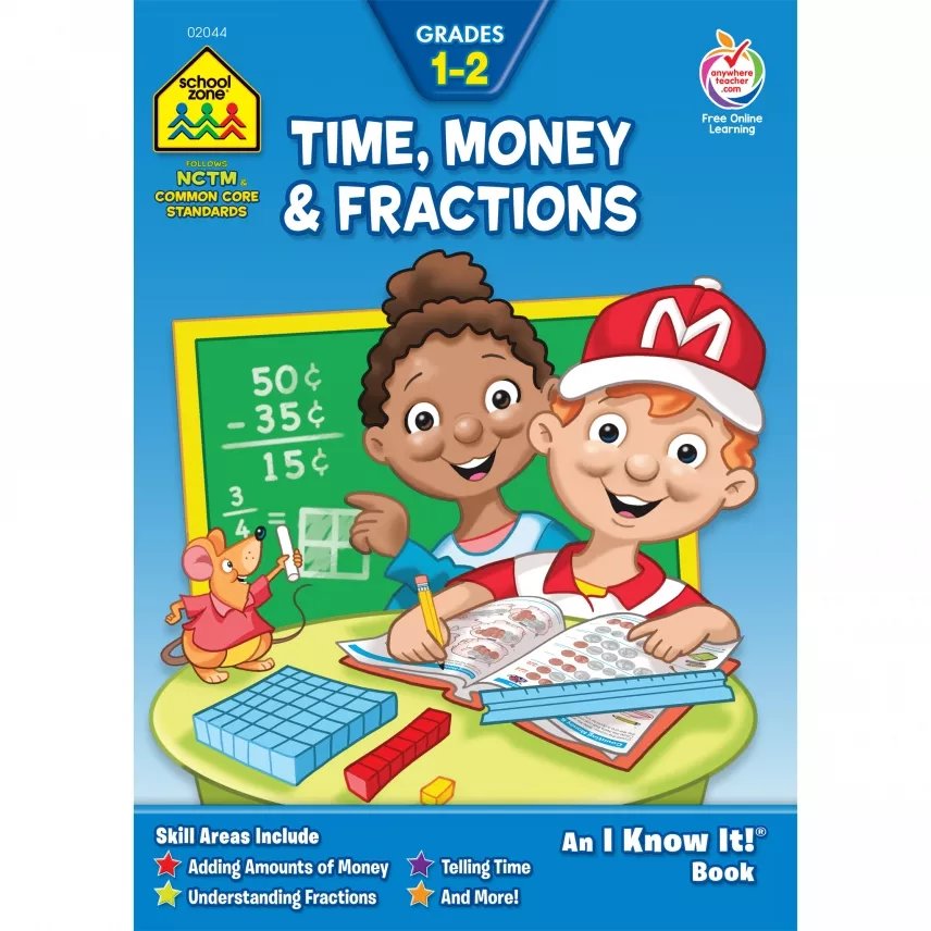 Cuaderno Time, Money & Fractions Grades 1-2 Workbook