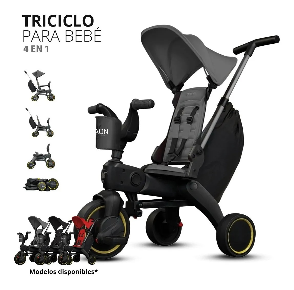 Triciclo Tipo Carreola Plegable Portatil Reclinable 4 En 1
