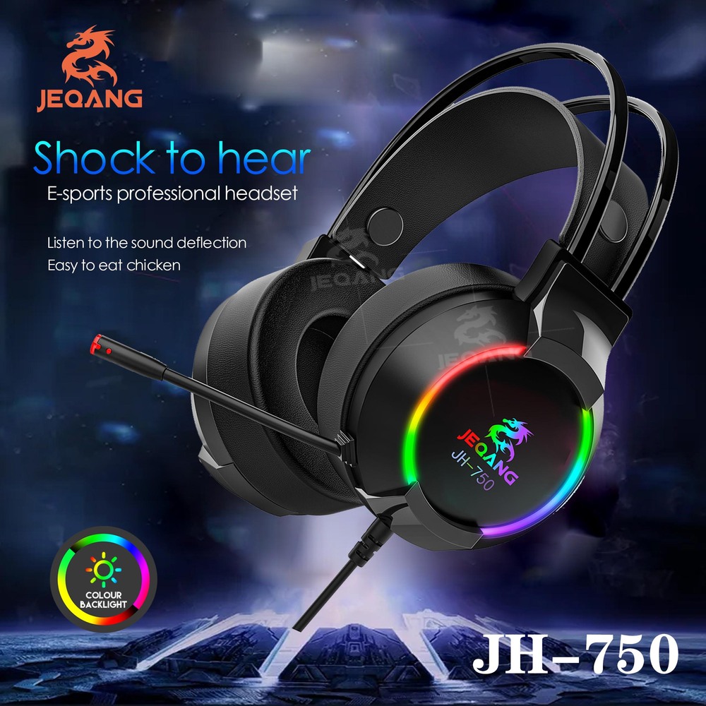 Diadema Gamer JEQANG JH-750 Negro RGB con Cancelacion de Ruido Activa
