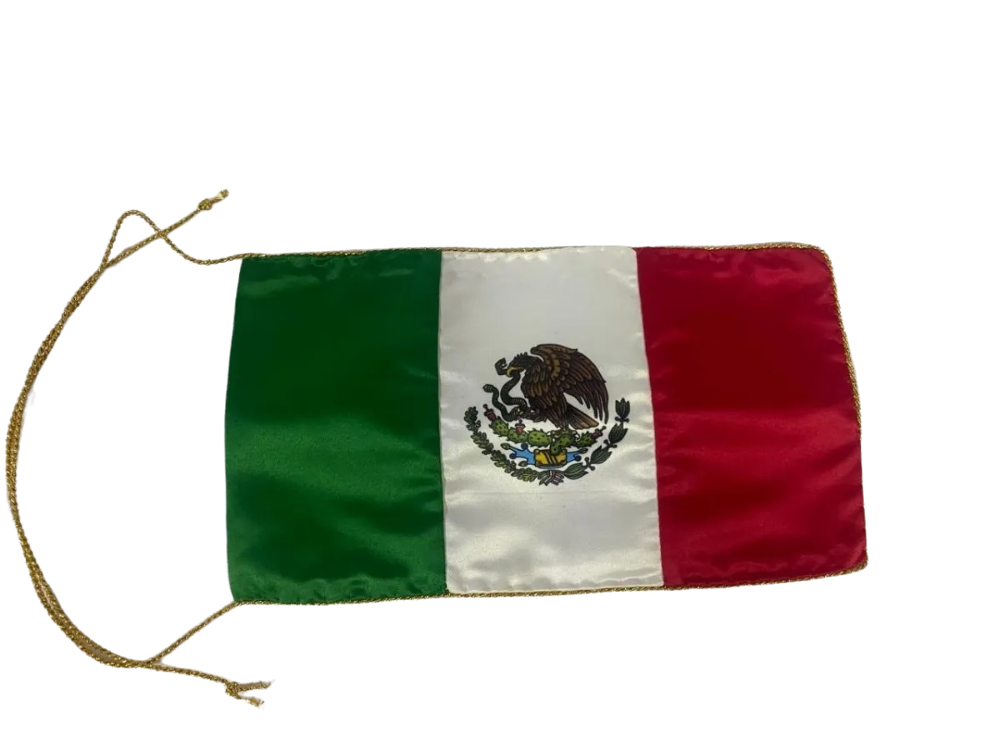 Bandera de mexico doble tela de razo para escritorio escudo sublimado