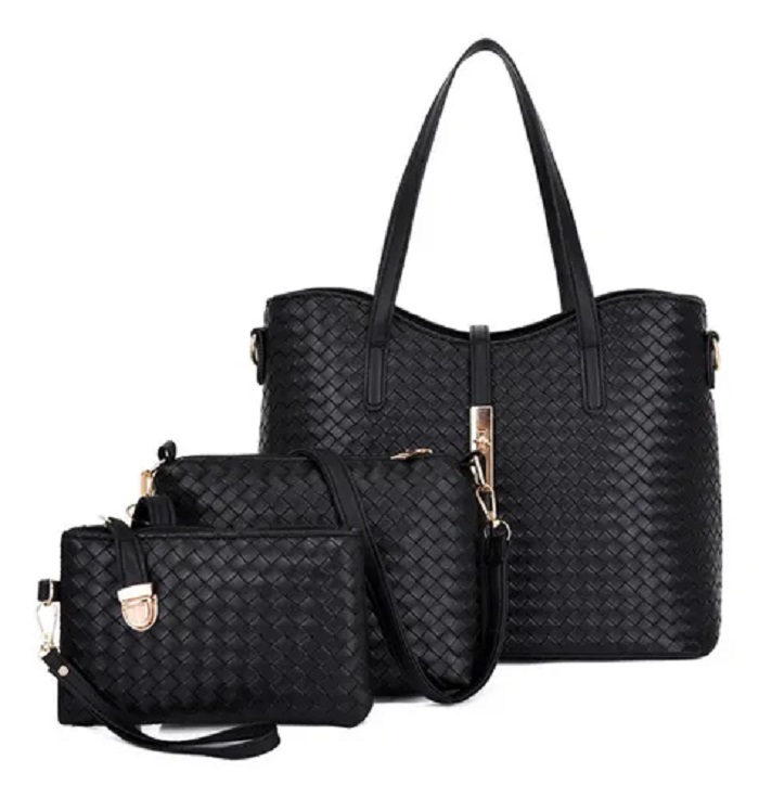 3 Bolso de Dama Diseño Tejido Negro