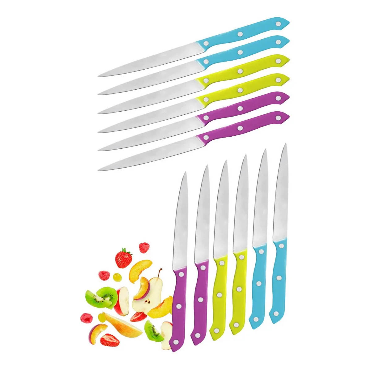 Set De Cuchillos 12 Pzas Con Mango de Colores