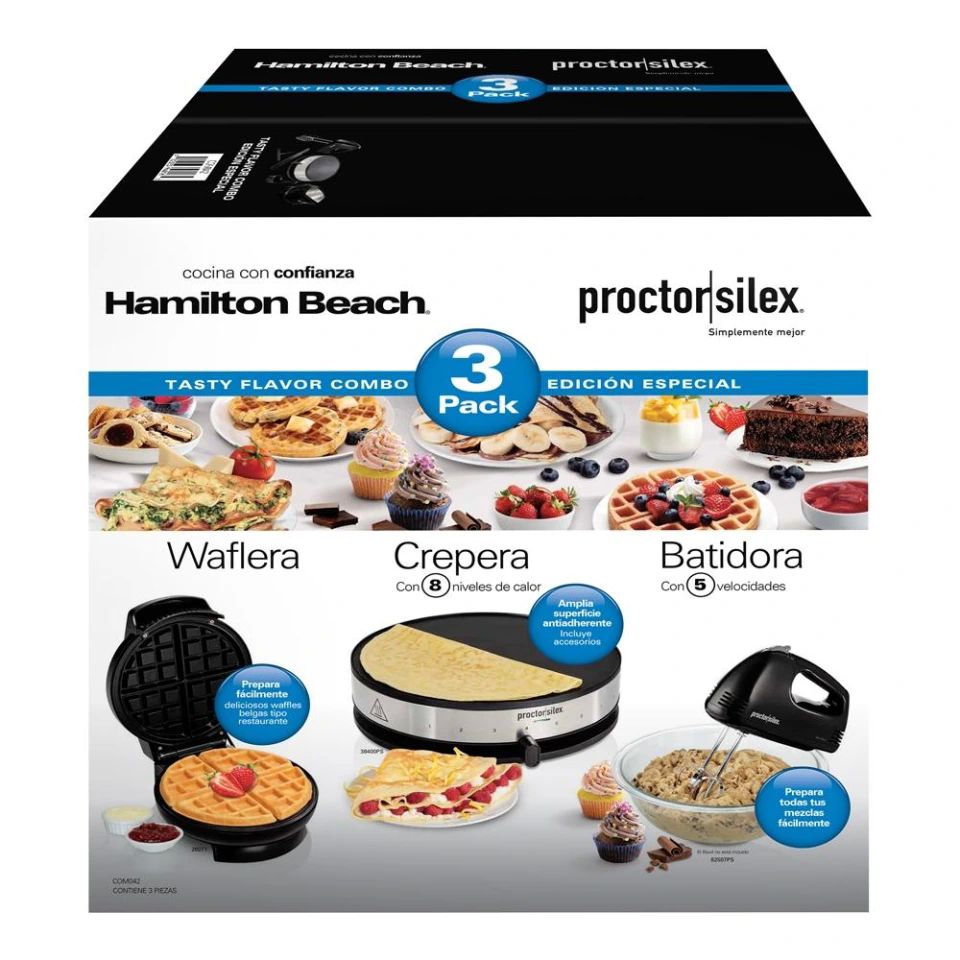 Combo Máquina para Crepas+ Waflera + Batidora de mano Hamilton Beach