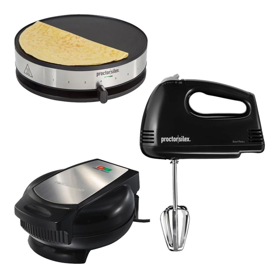 Combo Máquina para Crepas+ Waflera + Batidora de mano Hamilton Beach