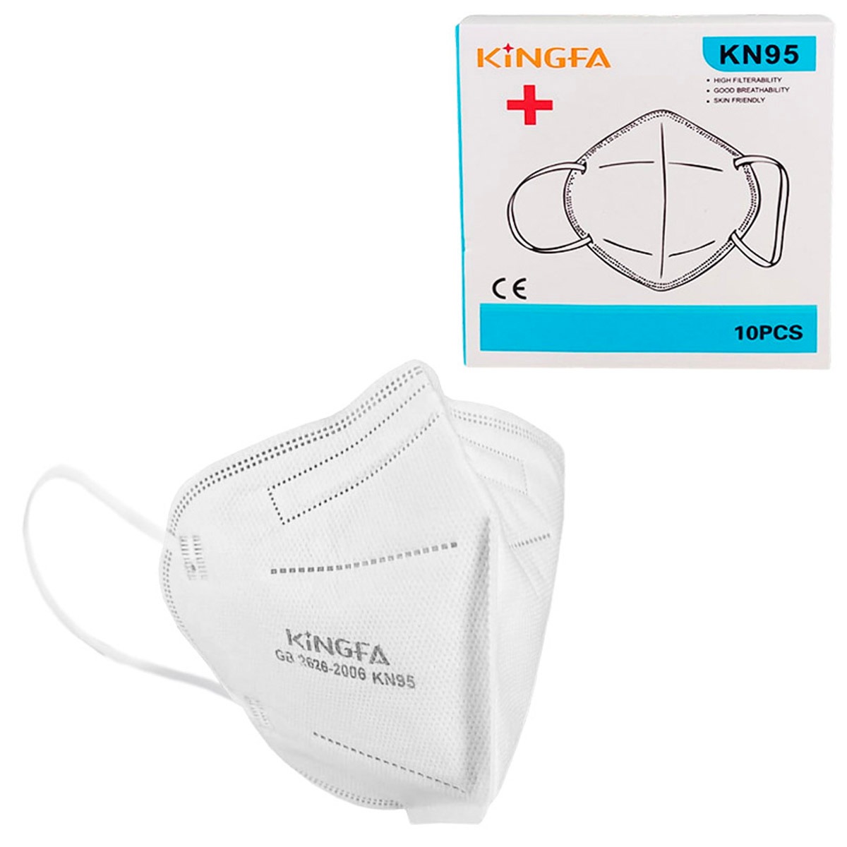 Cubrebocas KN95 Kingfa 50 piezas blanco con certificacion.