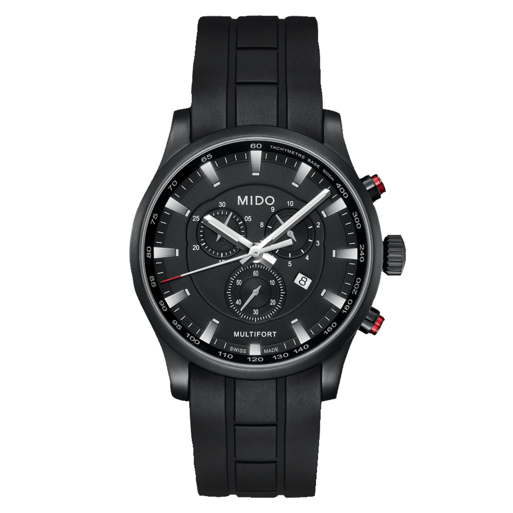 Reloj Mido Multifort Quartz, Correa Caucho Cronómetro Negro