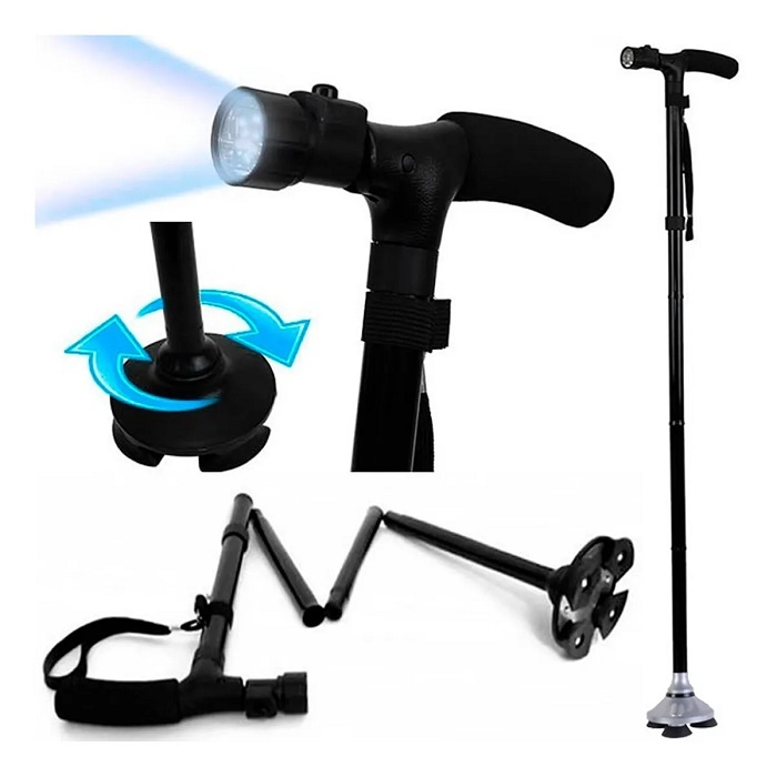 Baston Plegable Con Luz Led 4 Puntos De Soporte