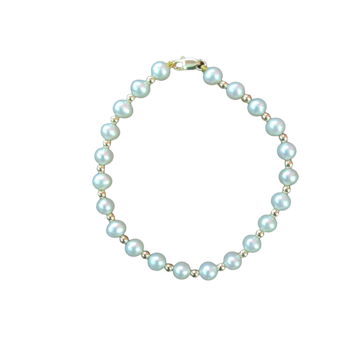 Pulsera Perla Potato 5.5 Mm Con Bolas En 1x1 Oro De 14 K