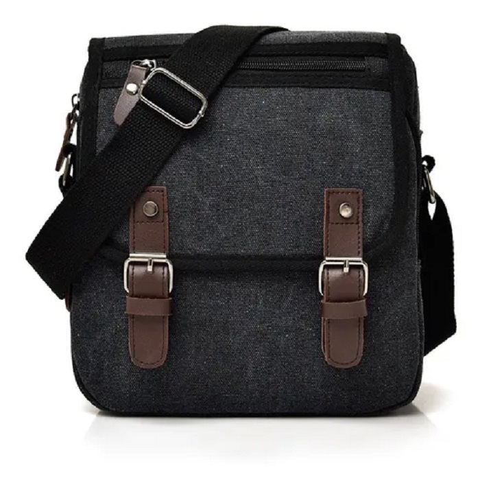 Bolso De Hombre De Lona Bandolera Moda Casual Color Negro