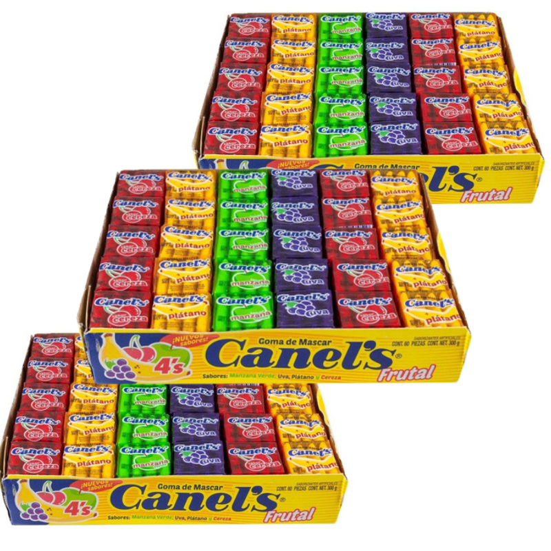 Paquete 6 Chicles Canels 4s frutas con 60 piezas c/u