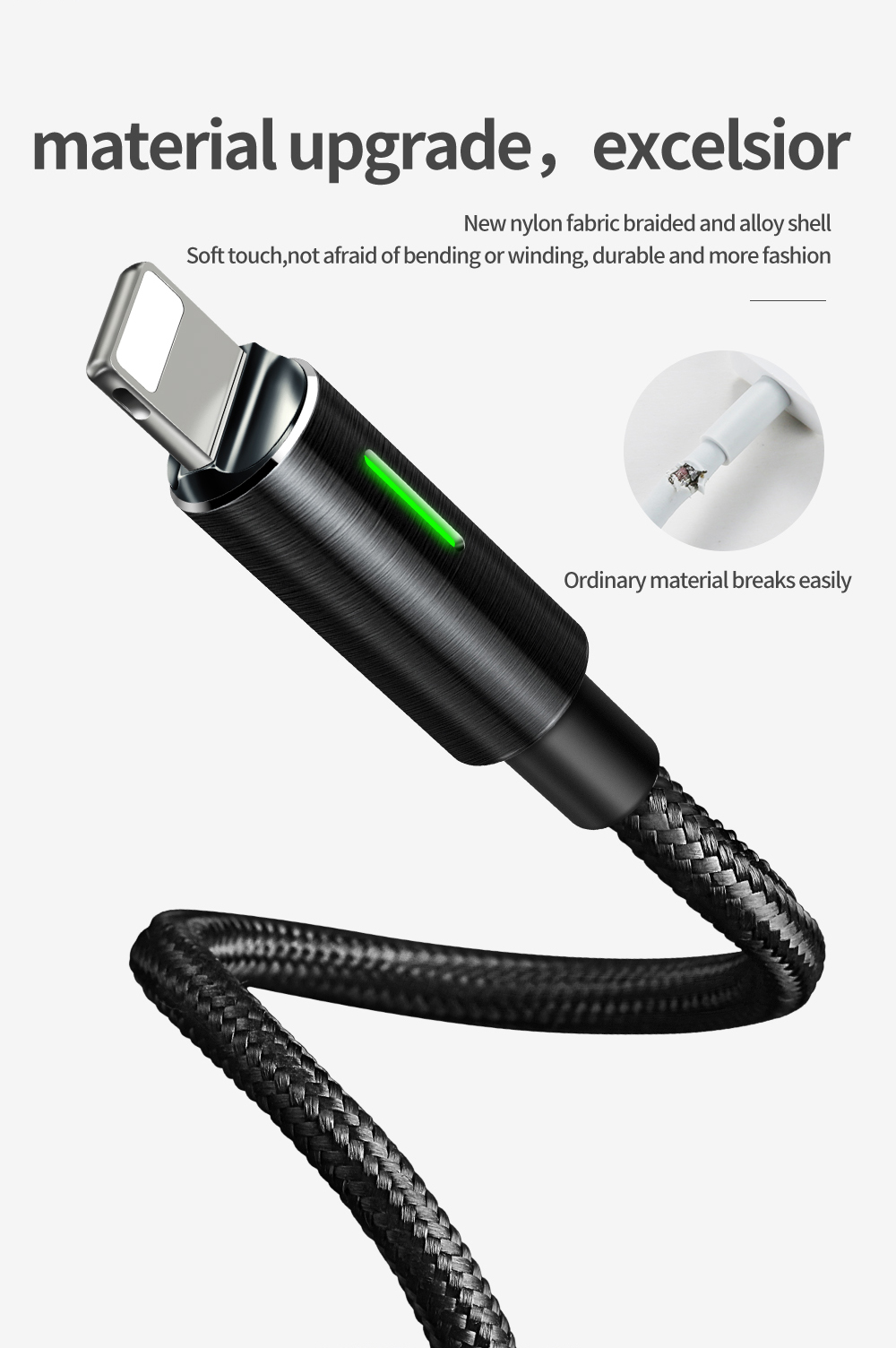 Cable Lightning Reforzado con Indicador LED de Carga Completa 1.2m