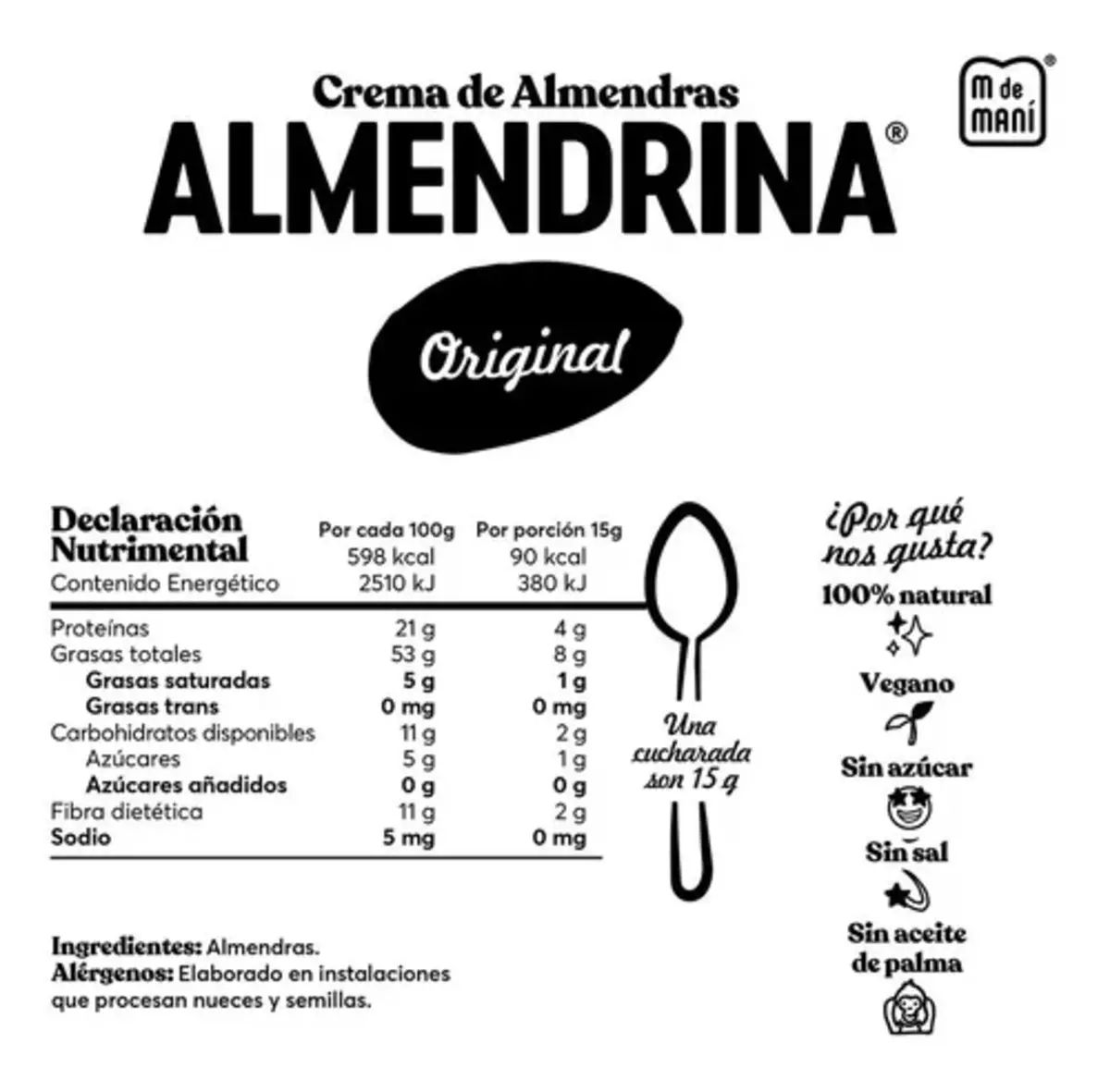 Almendrina Crema De Almendras 320g M De Maní Original