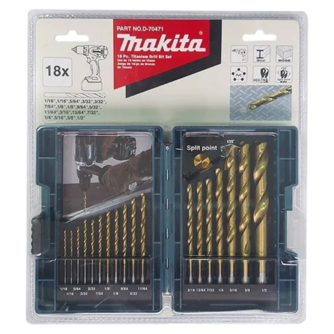 Juego De Brocas Hss-tin Titanio 18 Pzas Makita D70471
