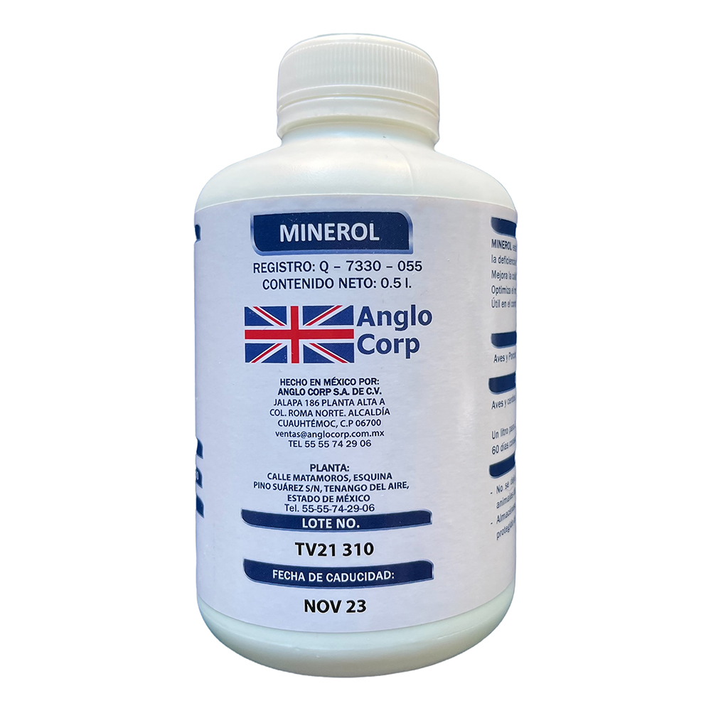Minerol 500 ml Antiparasitario para caninos, felinos y aves.