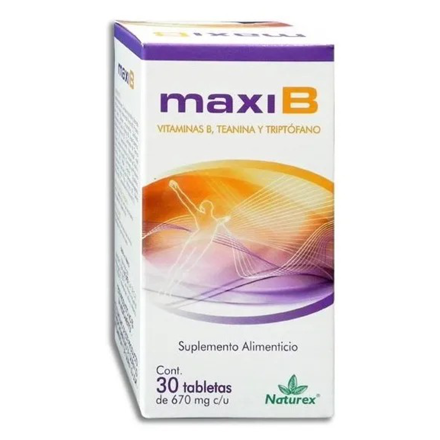 Maxi B, 30 Tabletas, 670 mg c/u, Vitaminas B, Teanina, Triptofano
