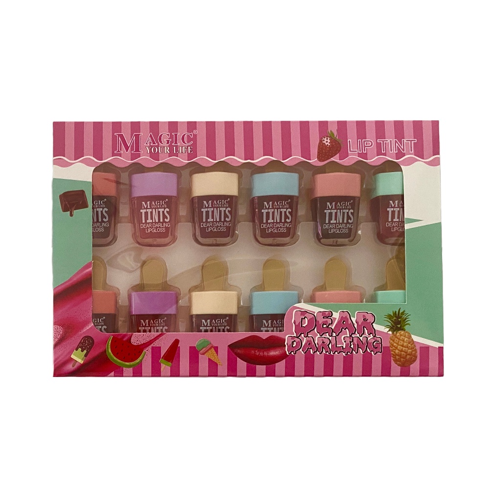 Caja Set De 12 Tintas De Paleta Para Labios Larga Duración