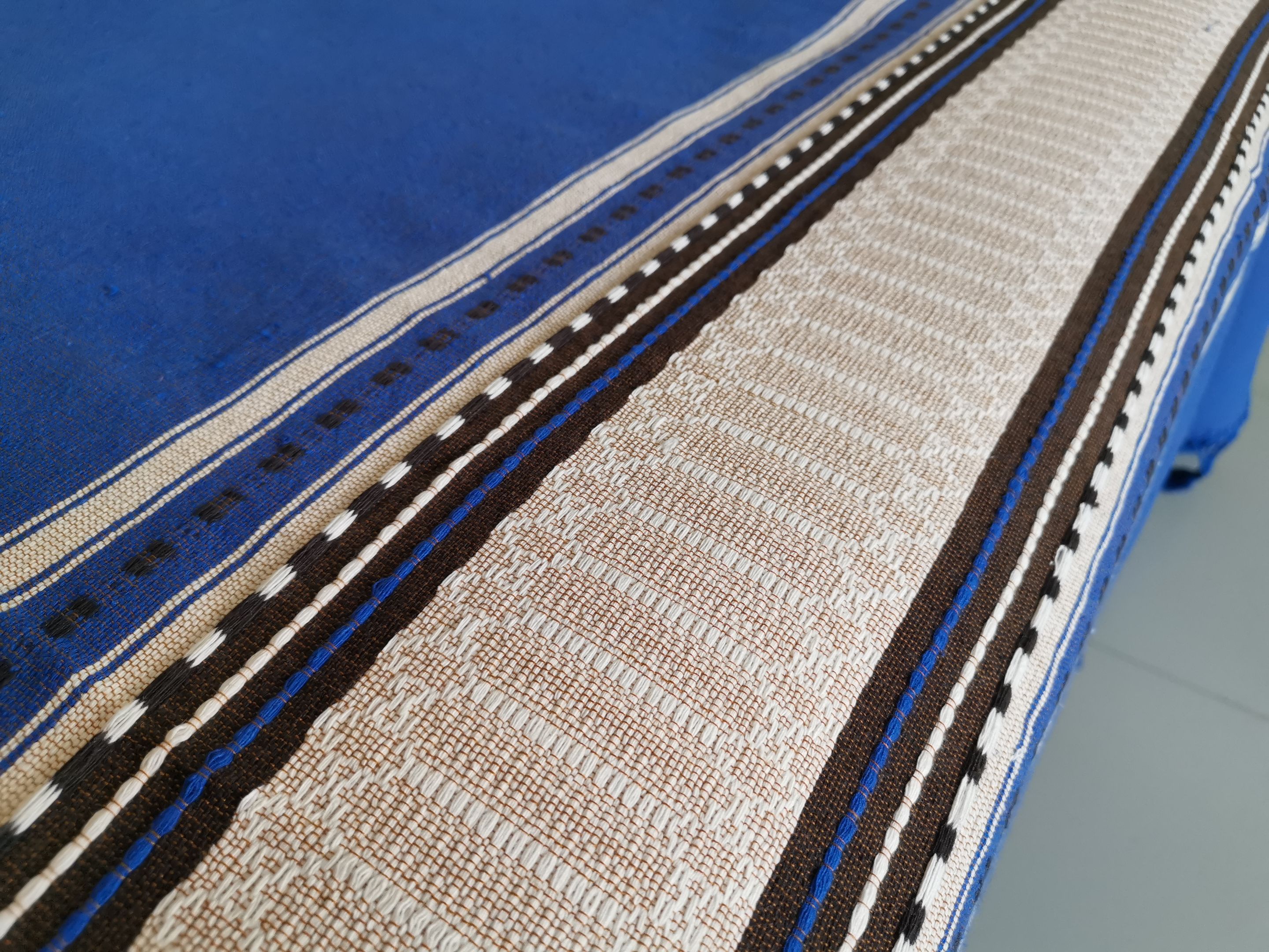 Colcha Artesanal de Oaxaca Azul con Senefa Rombo King