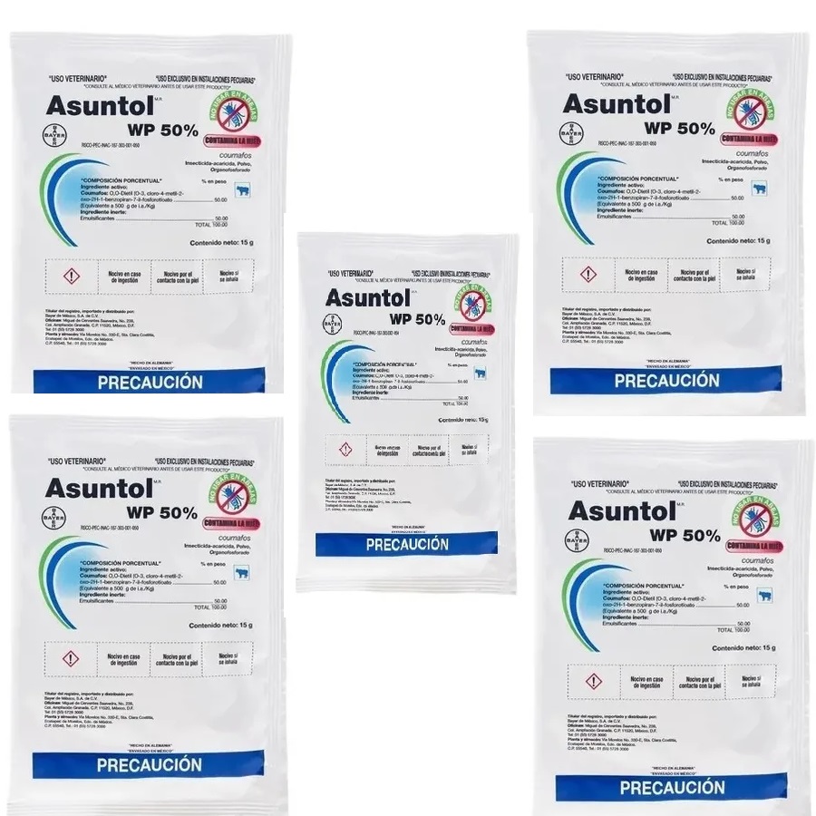 PACK 5 Asuntol WP 50 SOBRES DE 15 GRAMOS Insecticida y Acaricida
