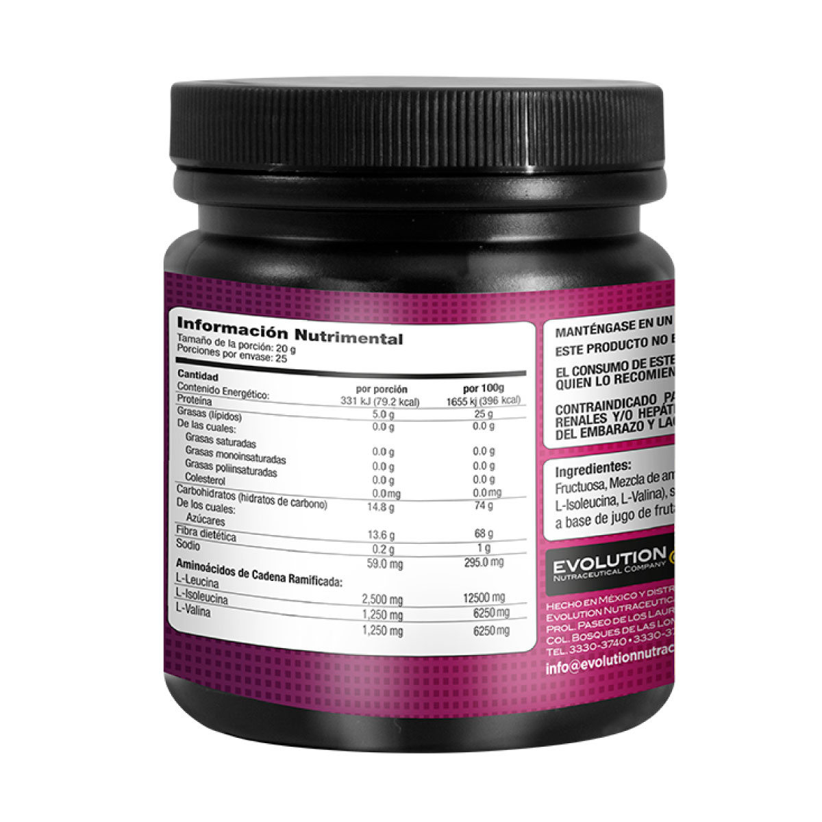 Aminoacidos BCAAs Evolution Nutritional Instantaneo 500g 25 serv. - Mango