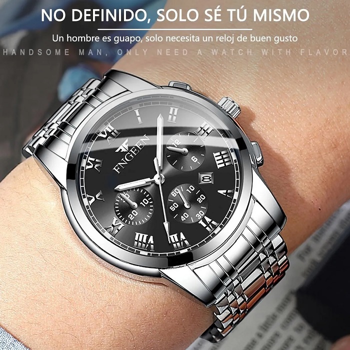 Reloj Con Fechador Correa Metálica Hombre Plata