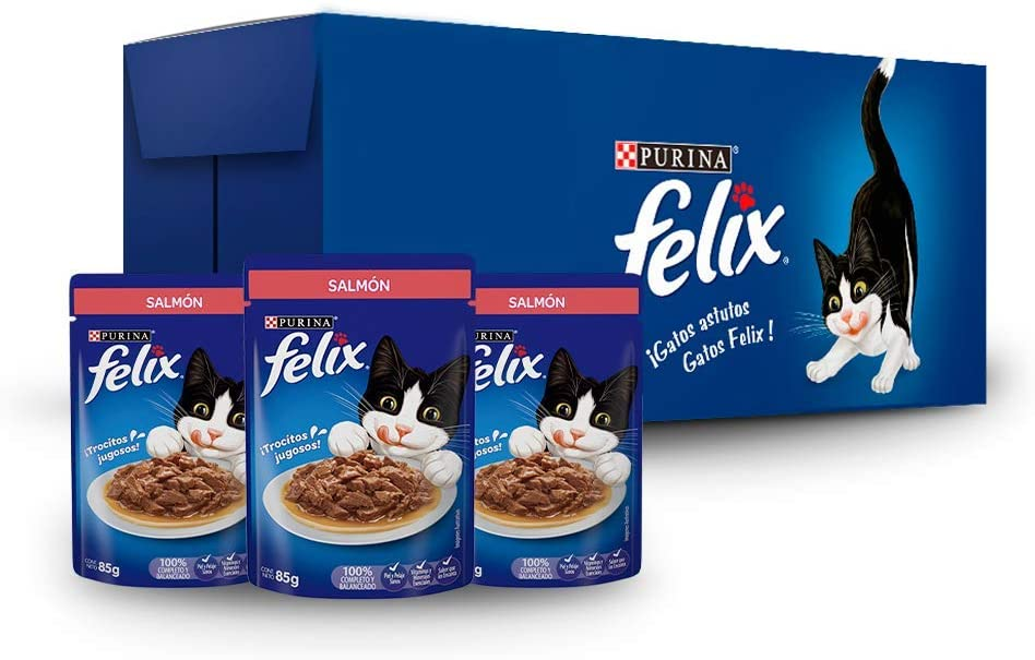 FELIX Alimento Húmedo Sabor Salmon, Paquete con 24 Pzas de 85g