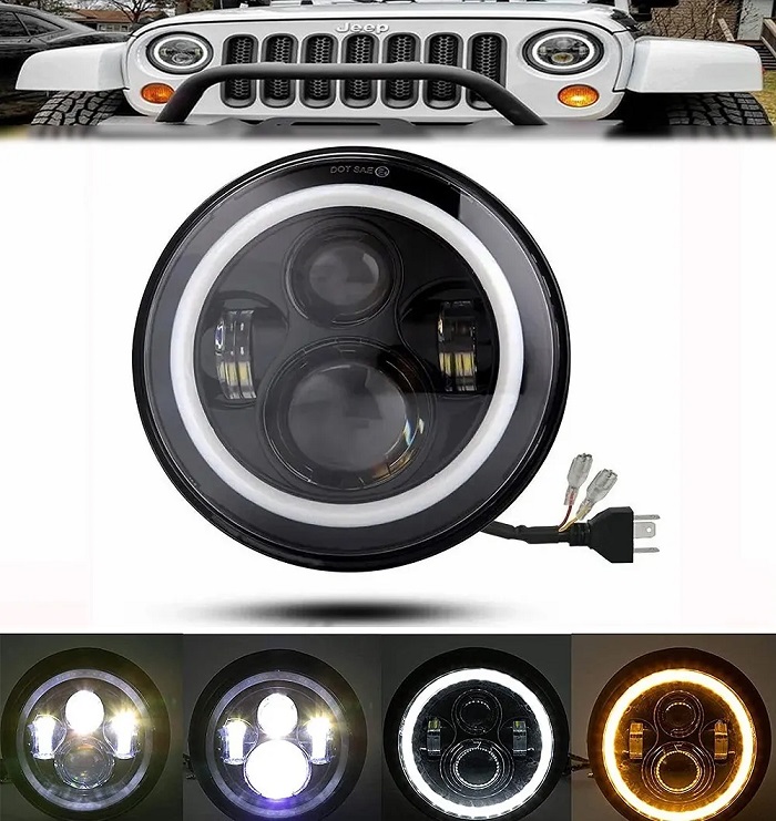 Faro Led Redondo Ojos De Ángel De 7 In Alto/bajo jeep Y moto